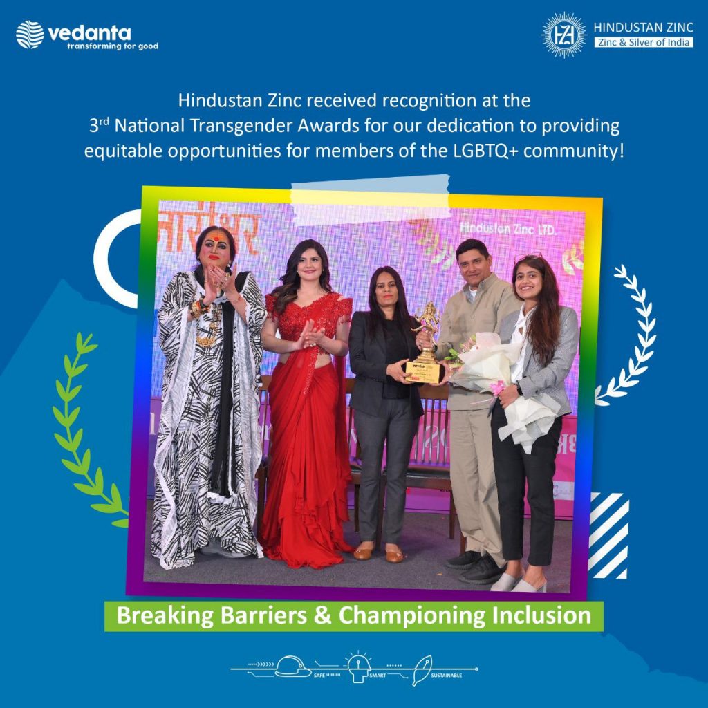 Hindustan Zinc has been recognised at the National Transgender Awards ...