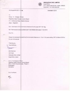 Environment Statement (Form-V) | Hindustan Zinc