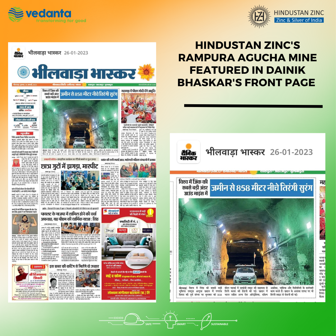 Hindustan Zinc’s Rampura Agucha Mine featured on Dainik Bhaskar’s Front ...