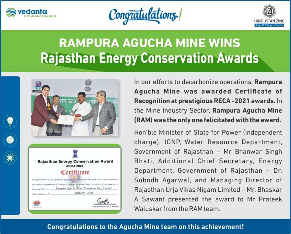 Hindustan Zinc’s Rampura Agucha Mine wins at Rajasthan Energy ...