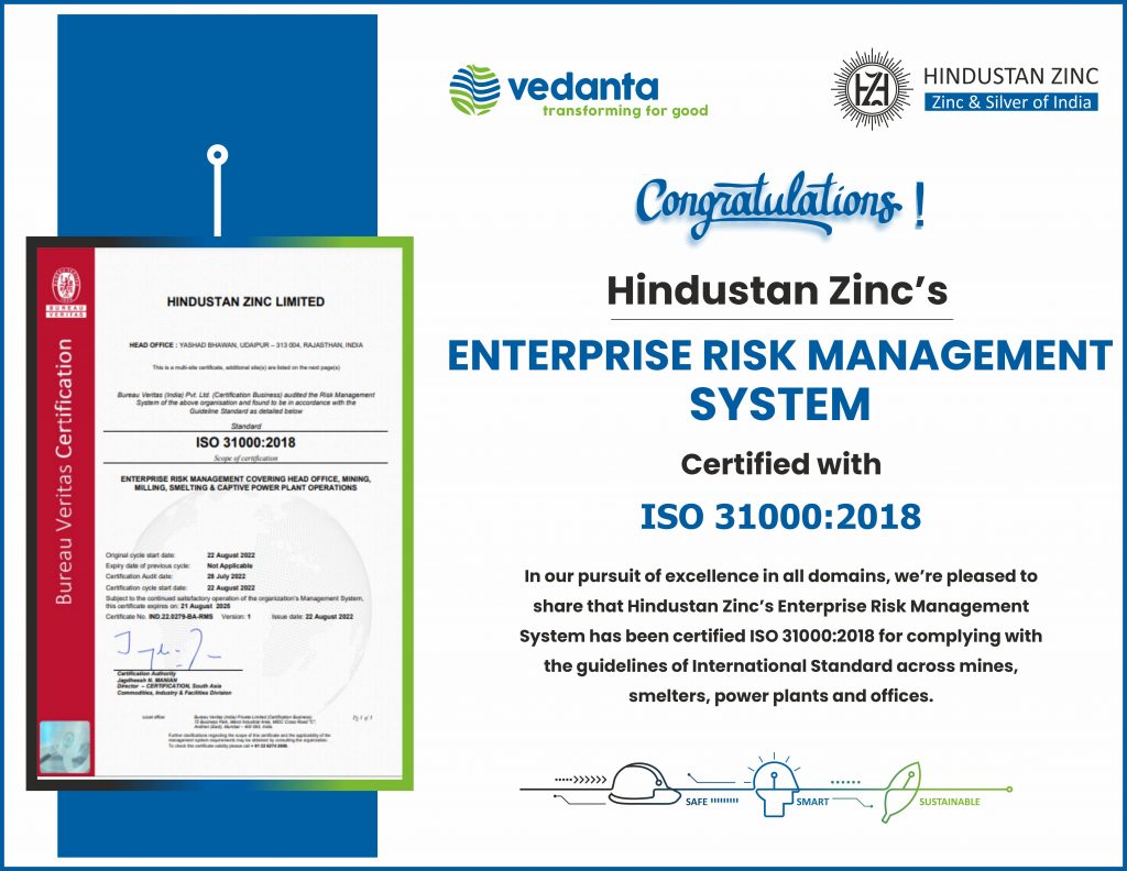 Hindustan Zinc’s Risk Management System certified with ISO 3100:2018 ...